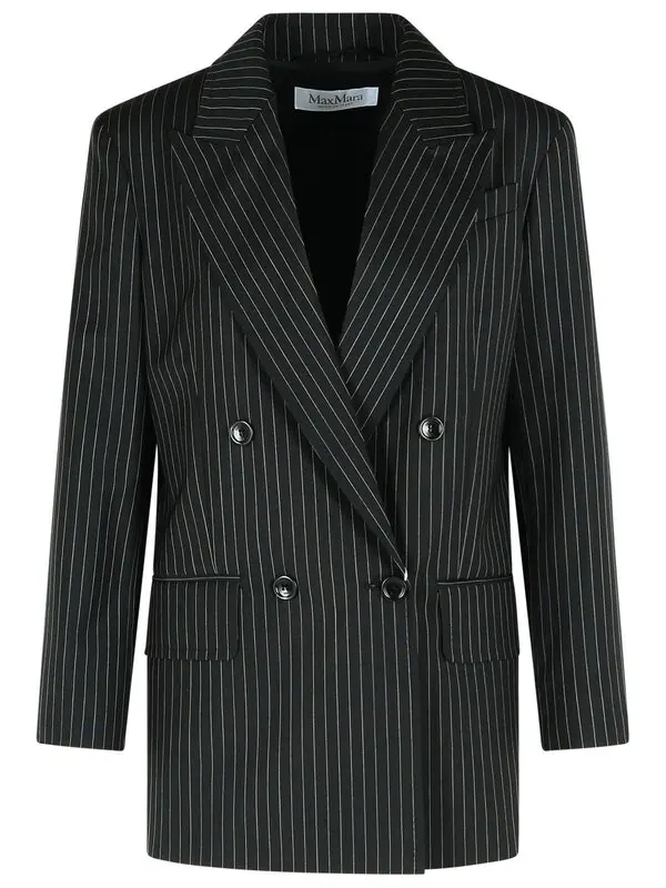 Max Mara Mattia Pinstriped Virgin Wool Blazer - Black