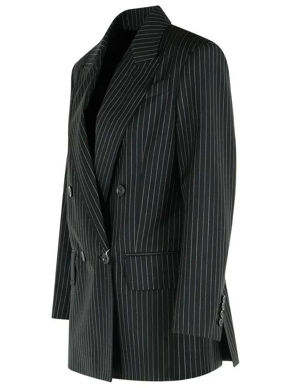Max Mara Mattia Pinstriped Virgin Wool Blazer - Black