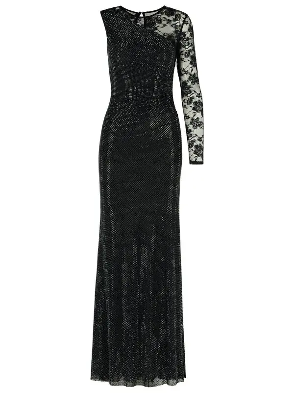SELF-PORTRAIT Rhinestone Embellished Lace Gown - Black