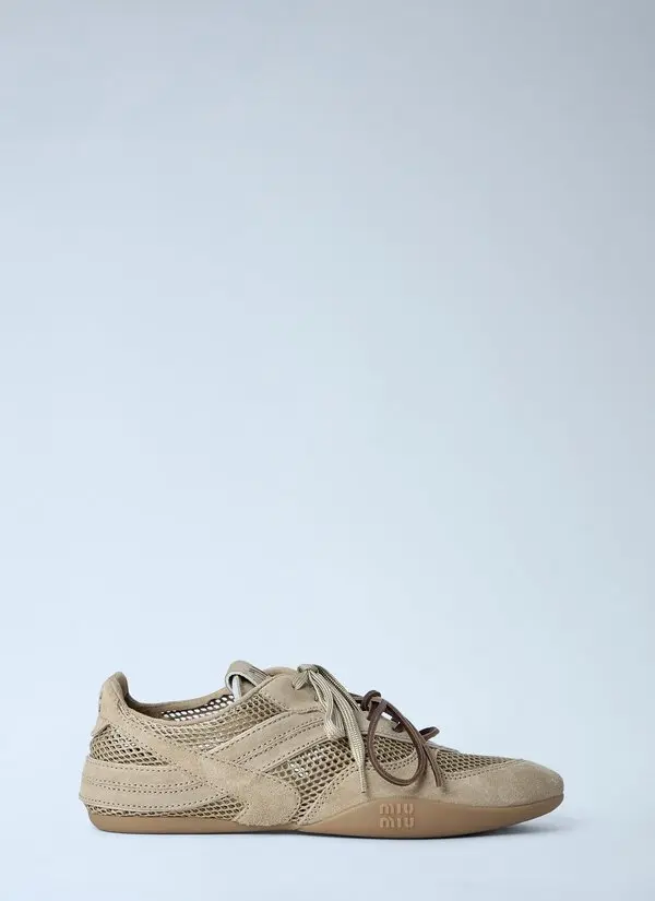 Miu Miu Rope And Suede Lace-up Sneakers - Cream