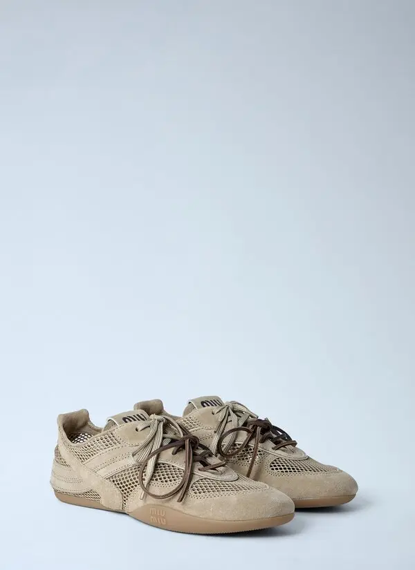 Miu Miu Rope And Suede Lace-up Sneakers - Cream