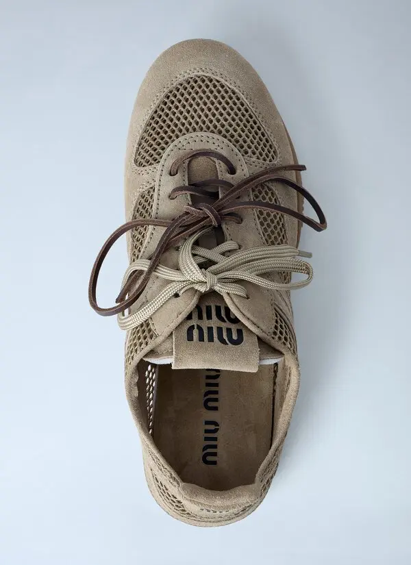 Miu Miu Rope And Suede Lace-up Sneakers - Cream