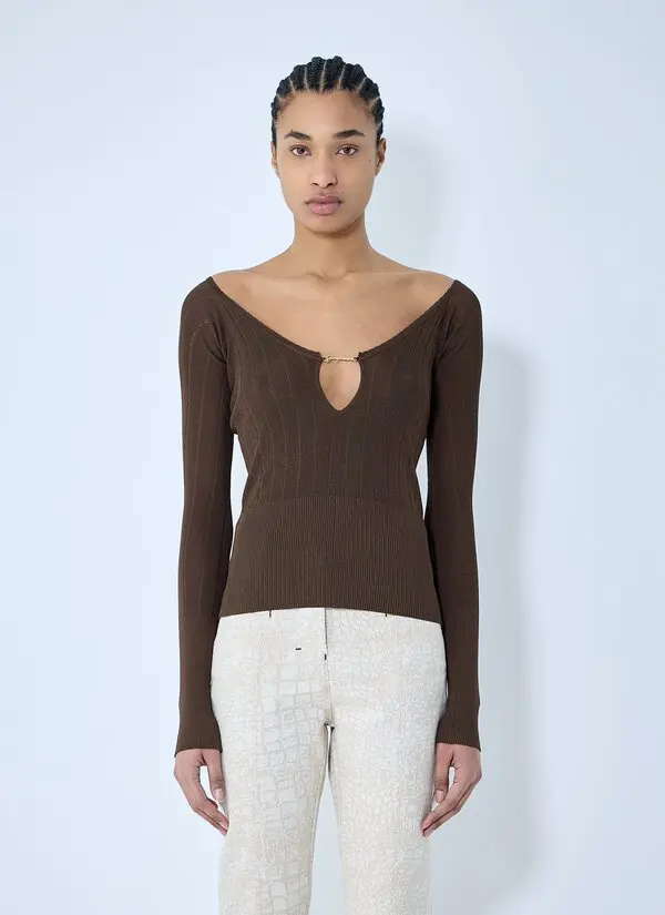Jacquemus Le Haut Pralu Knit Top With Plunge Neck