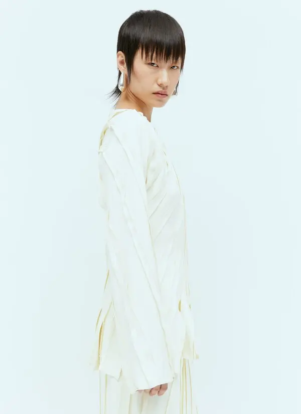 Bottega Veneta Technical Blend Panel Top With Fringe Hem