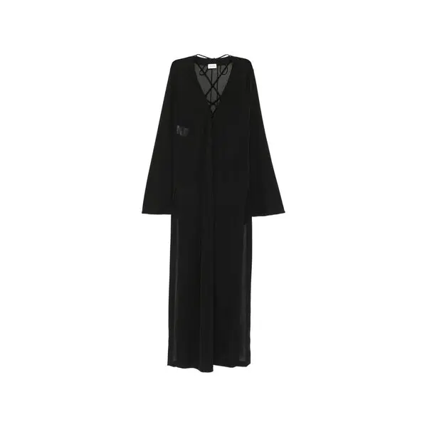 Andamane Semi-sheer Lace-up Long Sleeve Maxi Dress