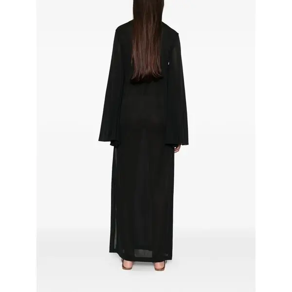 Andamane Semi-sheer Lace-up Long Sleeve Maxi Dress