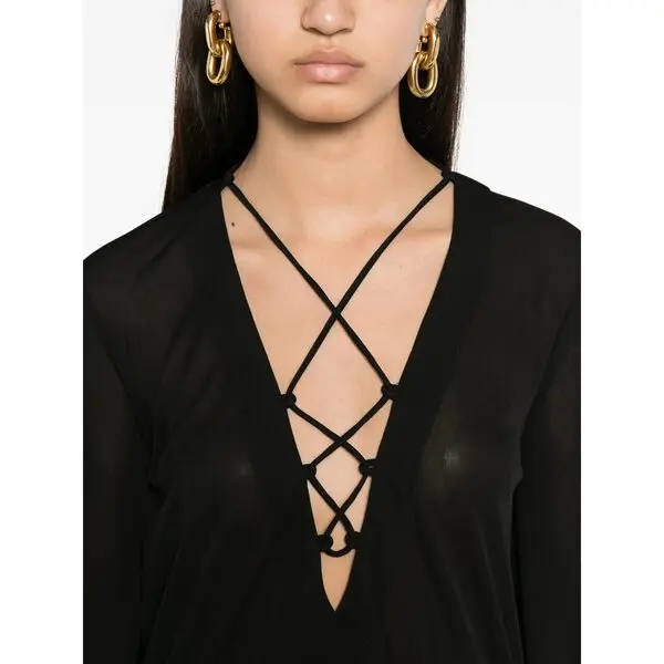 Andamane Semi-sheer Lace-up Long Sleeve Maxi Dress