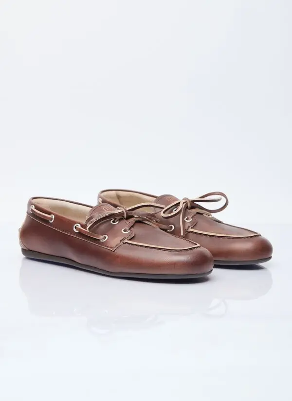 Miu Miu Leather Lace-up Loafers With Logo Detail - Brown