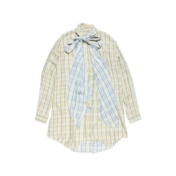 Acne Studios Plaid Silk Shirt With Asymmetric Hem - Cream