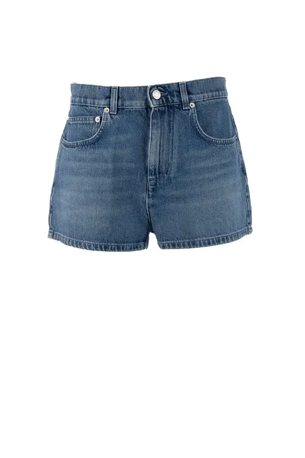 Moschino Denim Shorts With Heart Applique - Multicolor