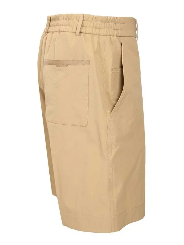 Moncler Seersucker Shorts With Leather Logo Patch