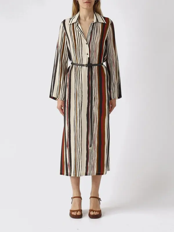 Max Mara Striped Silk Shirt Dress - Cream