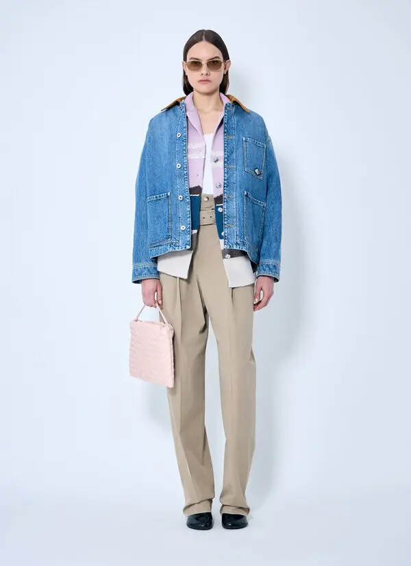Bottega Veneta Indigo Denim Jacket With Suede Collar