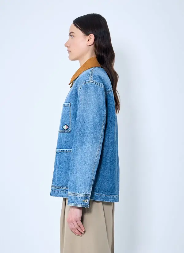 Bottega Veneta Indigo Denim Jacket With Suede Collar