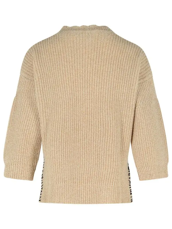 Marni Beige Mouliné Virgin Wool Sweater With Contrast Stitching - Cream