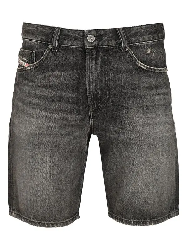 DIESEL® D-fin" Slim Fit Denim Shorts With Eagle Motif - Black