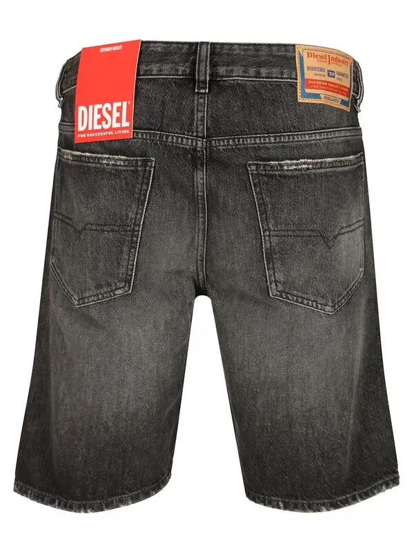 DIESEL® D-fin" Slim Fit Denim Shorts With Eagle Motif - Black