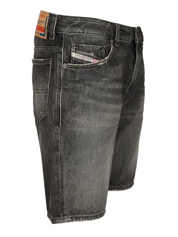 DIESEL® D-fin" Slim Fit Denim Shorts With Eagle Motif - Black
