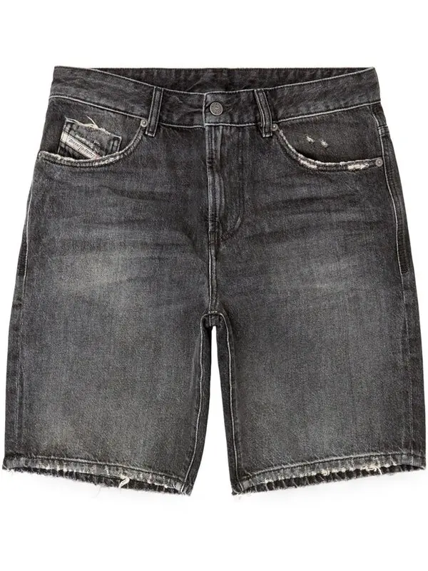 DIESEL® D-fin" Slim Fit Denim Shorts With Eagle Motif - Black