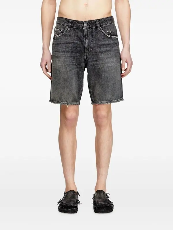 DIESEL® D-fin" Slim Fit Denim Shorts With Eagle Motif - Black