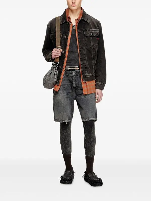 DIESEL® D-fin" Slim Fit Denim Shorts With Eagle Motif - Black