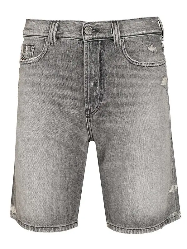 DIESEL® Stonewashed Denim Shorts With Distressed Details - Gray
