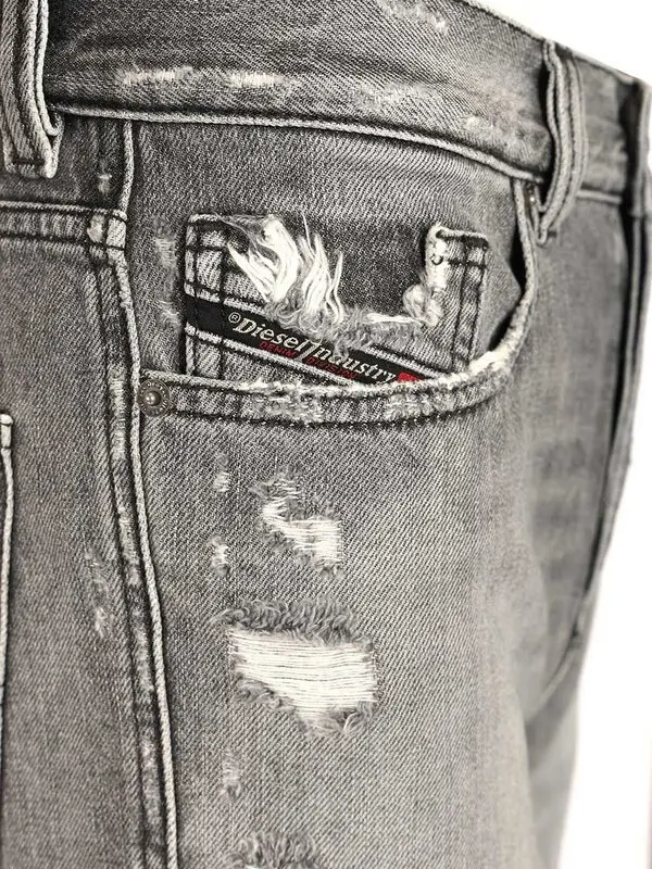 DIESEL® Stonewashed Denim Shorts With Distressed Details - Gray