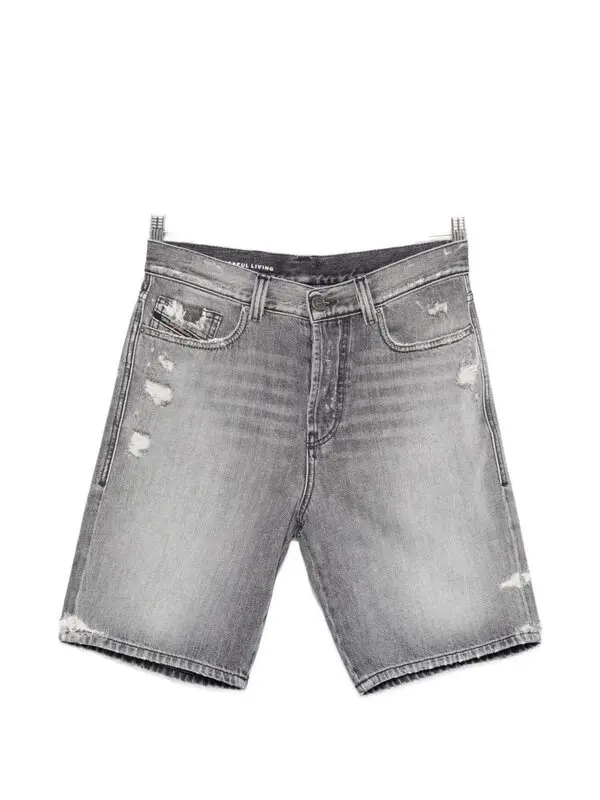DIESEL® Stonewashed Denim Shorts With Distressed Details - Gray