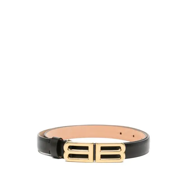 Balenciaga Smooth Grain Leather Belt With Gold-tone Bb Logo Plaque