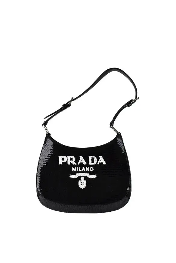 Prada Cleo Sequined Shoulder Bag - Black