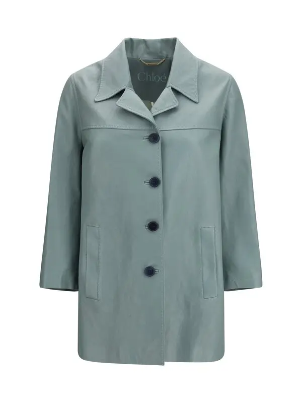 Chloé Long Lambskin Leather Jacket - Blue