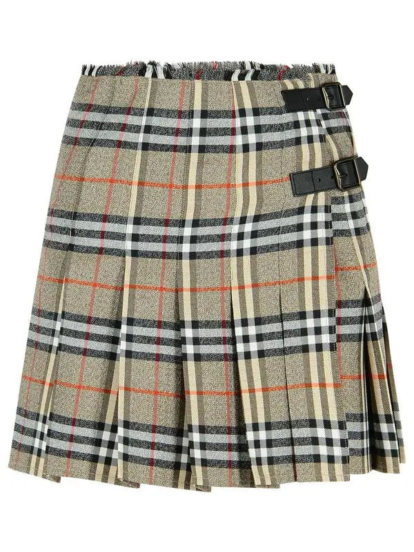Burberry Wool Mini Kilt With Check Pattern - Gray