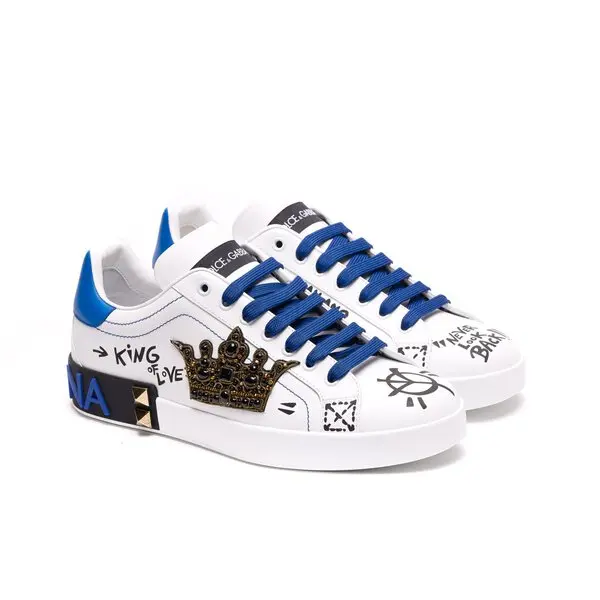 Dolce & Gabbana Portofino Leather Sneakers With Appliqué And Graphic Print