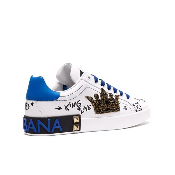 Dolce & Gabbana Portofino Leather Sneakers With Appliqué And Graphic Print