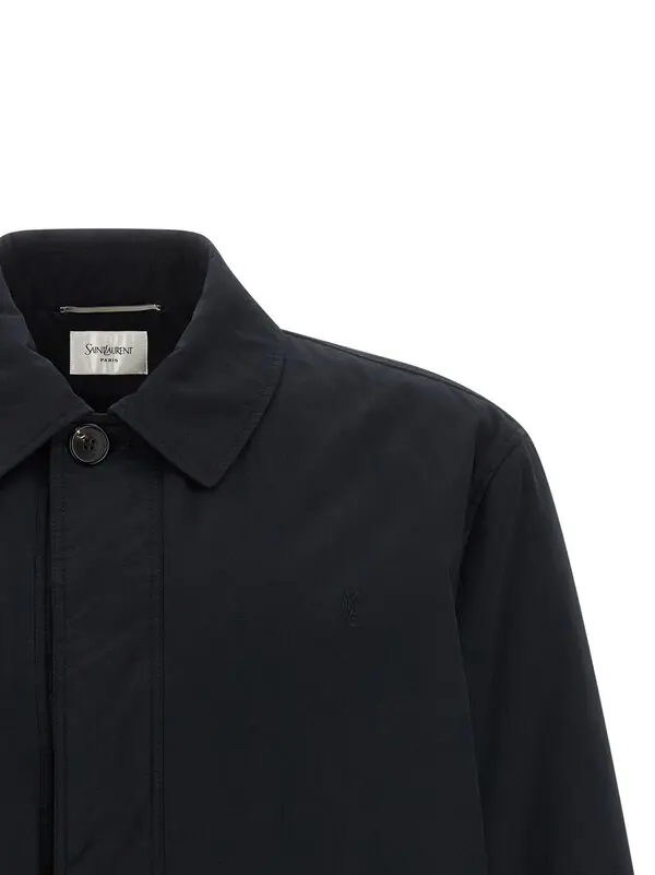 Saint Laurent Cassandre Embroidered Cotton Silk Jacket - Black
