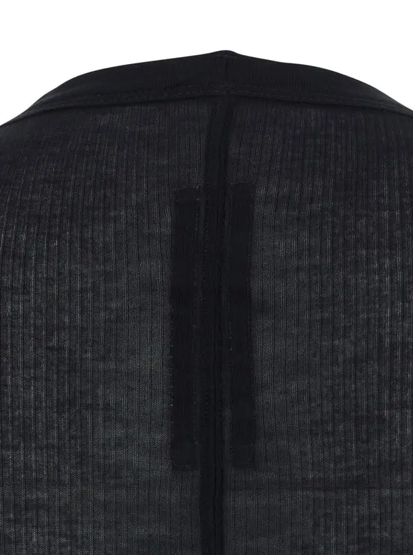 Rick Owens Round Neck Long Sleeve Ribbed Viscose Silk Blend T-shirt - Black
