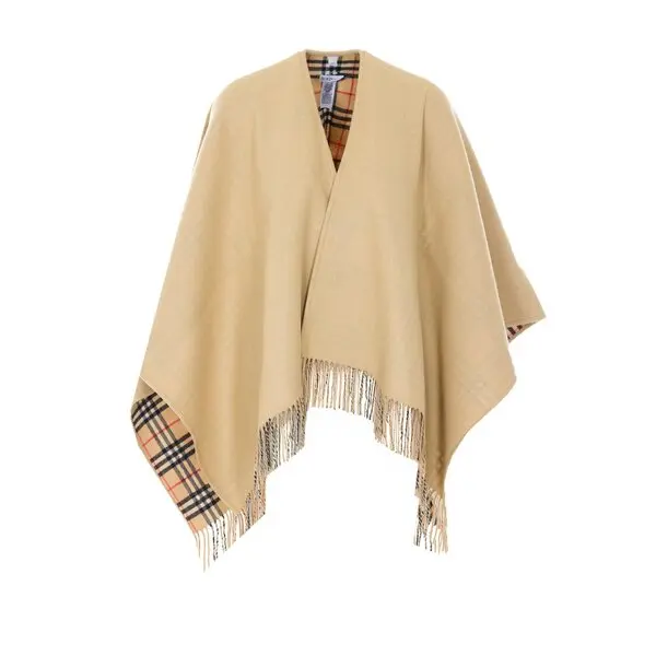 Burberry Reversible Check Wool Cape - Cream