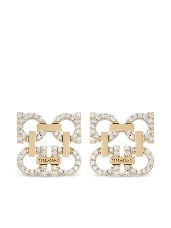 FERRAGAMO Crystal Embellished Gancini Clip-on Earrings - Silver