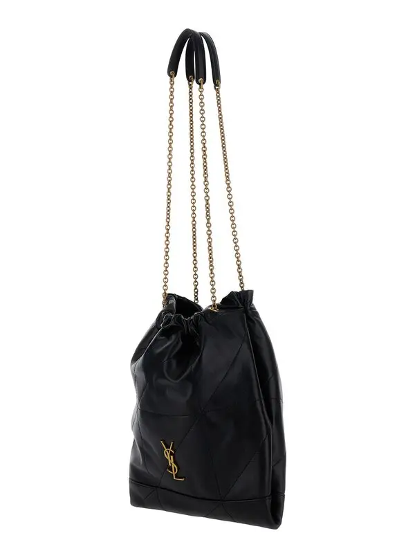 Saint Laurent Jamie 4.3 Pochon" Black Leather Shoulder Bag With Cassandre Plate - Multicolor