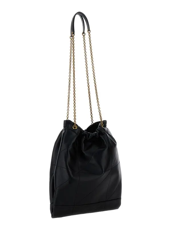 Saint Laurent Jamie 4.3 Pochon" Black Leather Shoulder Bag With Cassandre Plate - Multicolor