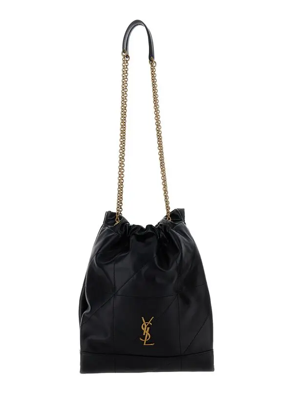 Saint Laurent Jamie 4.3 Pochon" Black Leather Shoulder Bag With Cassandre Plate - Multicolor