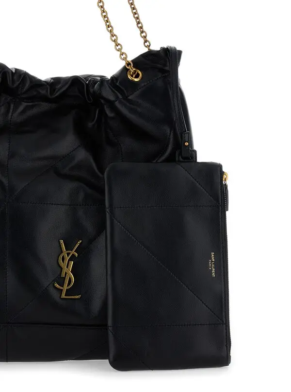 Saint Laurent Jamie 4.3 Pochon" Black Leather Shoulder Bag With Cassandre Plate - Multicolor
