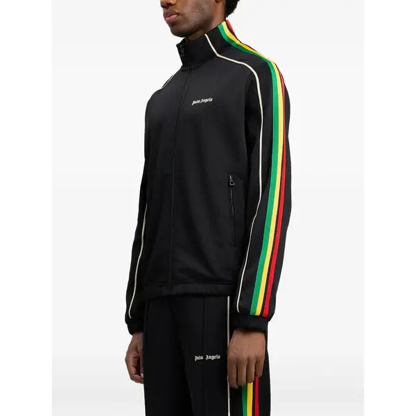 Palm Angels Polyester Full Zip Sweatshirt With Contrast Stripes