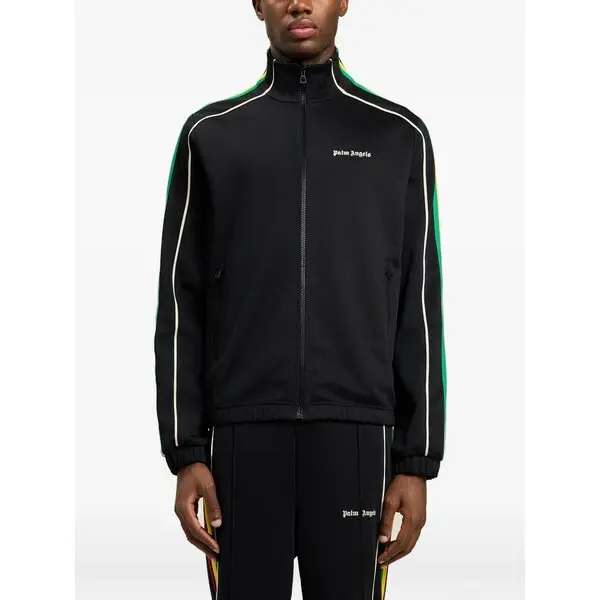 Palm Angels Polyester Full Zip Sweatshirt With Contrast Stripes