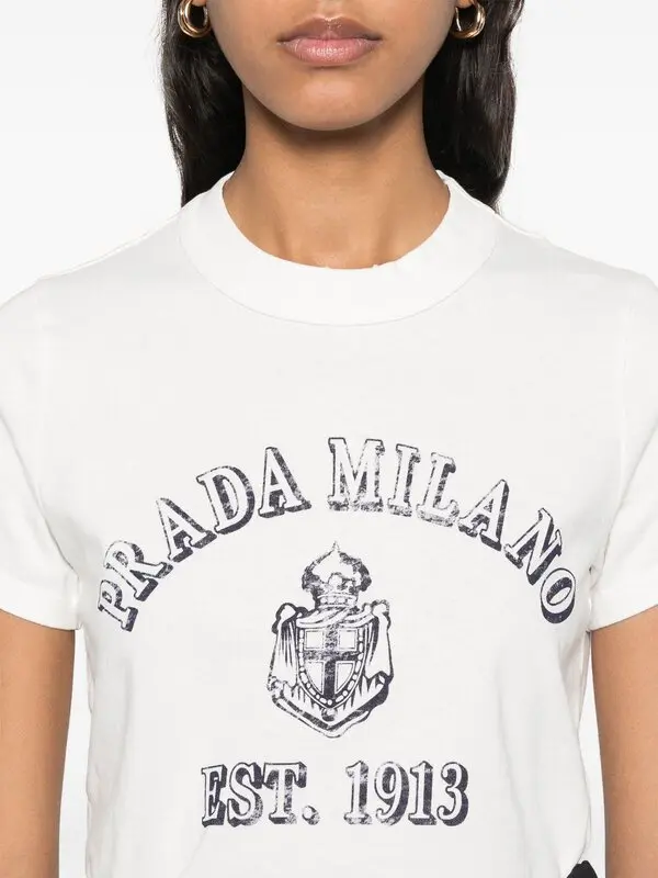 Prada Logo Print Jersey T-shirt - White
