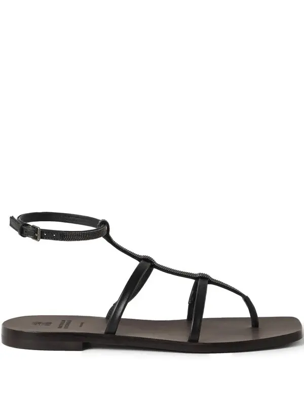 Brunello Cucinelli Leather Sandals With Rhinestone Embellishments