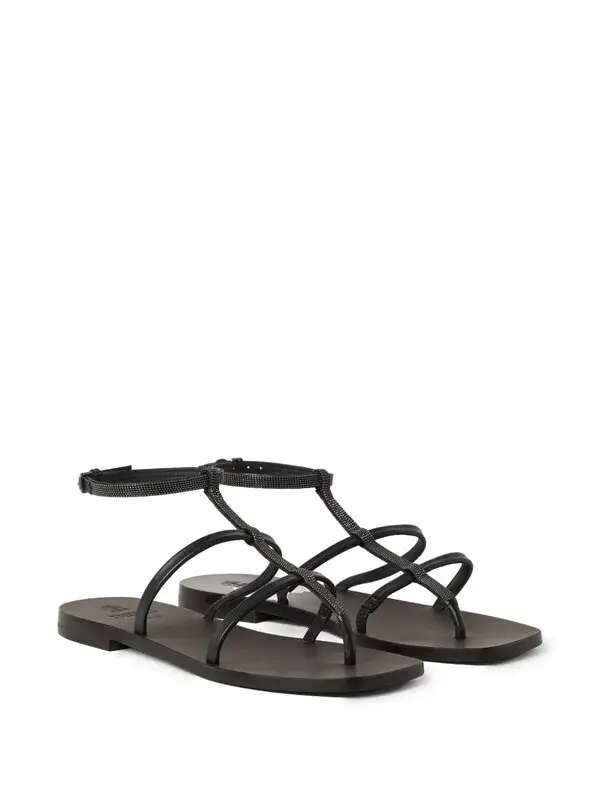 Brunello Cucinelli Leather Sandals With Rhinestone Embellishments