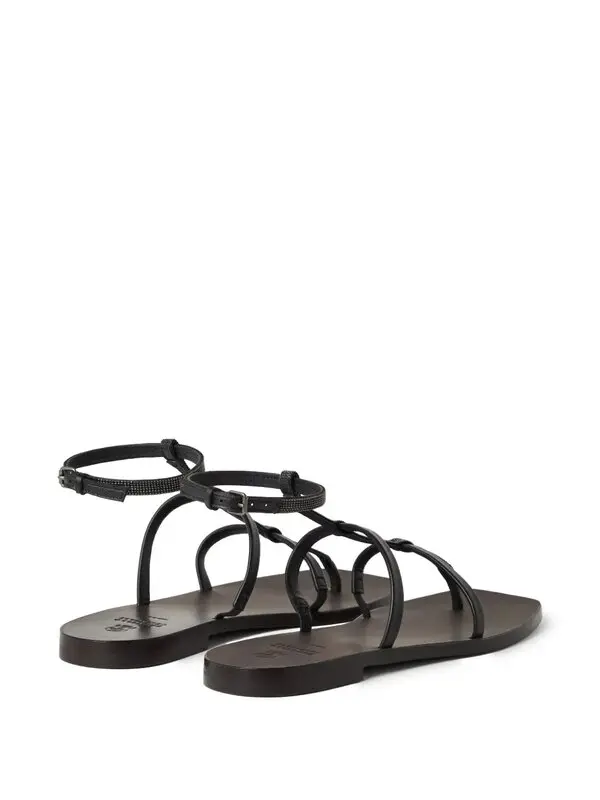 Brunello Cucinelli Leather Sandals With Rhinestone Embellishments
