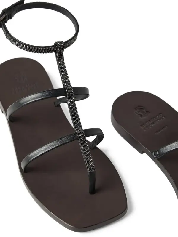 Brunello Cucinelli Leather Sandals With Rhinestone Embellishments