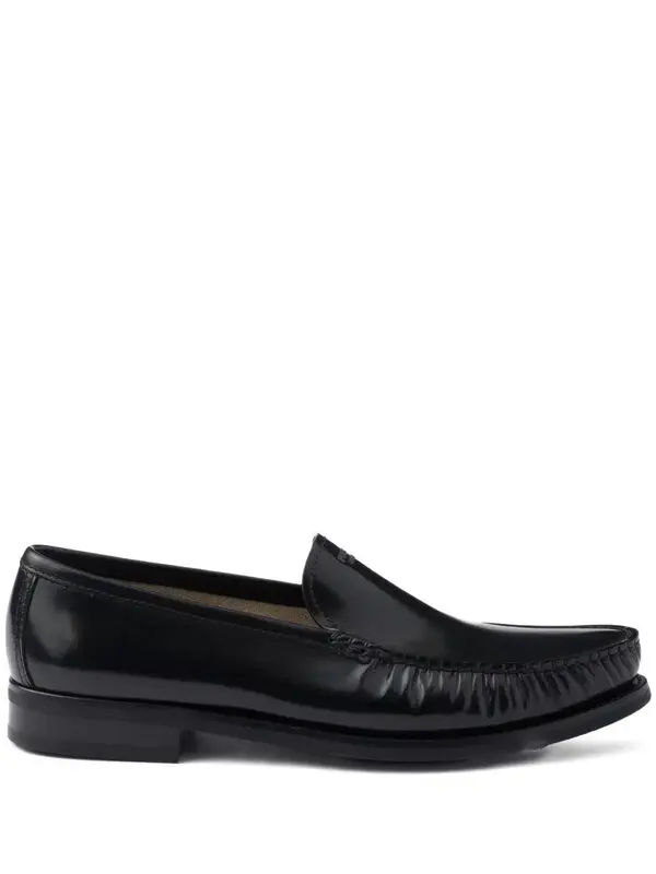 Prada Brushed Leather Loafers - Black